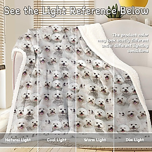 BlessLiving Bichon Frise Sherpa Fleece Throw Blanket 50" x 60" Soft Fluffy Warm Cozy Dogs Blanket for Couch Bed Sofa Chair Cute Puppy Fleece Blanket Reversible Animal Pattern Blankets Gifts for Teens