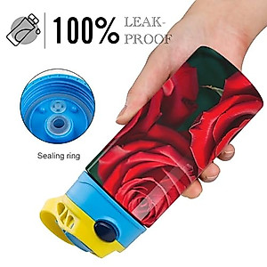 Stainless Steel Water Bottles Many Red Rose Travel Water Cups with Handle And Silicone Straw Drinking Cup with Leak Proof Lid Thermo Travel Mug for Women Men