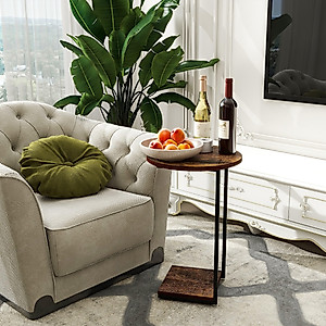 DCLRN C Shaped End Table for Couch,Round Coffee End Table,C Shaped Wood Side Table-Perfect for Living Room and Bedroom.(Brown)