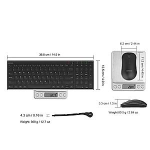 Arteck 2.4G Wireless Keyboard and Mouse Combo HW193MW162 Stainless Ultra Slim Full Size Keyboard and Ergonomic Mouse for Computer Desktop PC Laptop and Windows 11/10/8/7 Build in Rechargeable Battery