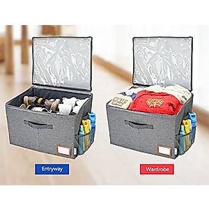 PENGLONG Adjustable Storage Bins for Closet, Wardrobe Clothes Organizer, Shoe Bin, Shoe Organizer, Toys, Closet Storage Solution with Clear Window (Dark Grey Mesh Bag)