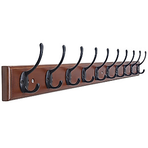 Dseap Coat Rack Wall Mounted: 10-Hooks, 38-1/4" Long, 16" Hole to Hole, Wood Coat?Hooks Wall Mounted, Hook Rack, Hook Rail, Hooks for Hanging Coats, White & Black