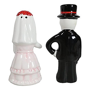 Ebros Gift Day Of The Dead Skeleton Couple Wedding Bride With Flowers And Groom Salt And Pepper Shakers Set Ceramic Magnetic Skulls Skeletons Kitchen Dining Bar Countertop Accessory Figurines