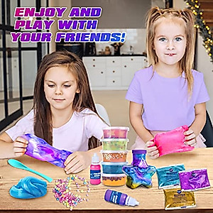 Toy Galaxy Slime Kit for Boys Girls 10-12, FunKidz Ultimate Fluffy Slime Making Kit for Kids Ages 8-10 D.I.Y. Glow, Galactic, Fun Slime Gifts