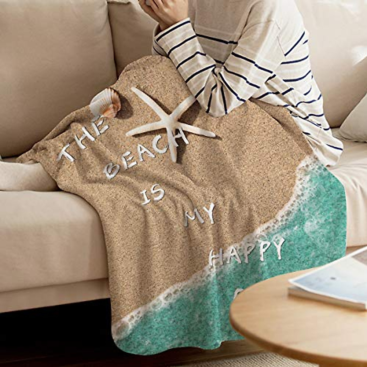 Singingin Beach Plush Throw Bed Blanket for Kids Adults Summer Beach Sea Water Starfish Super Soft Cozy Luxurious Blanket Lightweight Fleece Blankets for Couch Bed Sofa Warm All Season 50×60inch