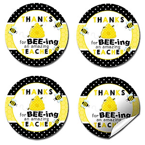 You’re Amazing Bumble Bee Themed Teacher Appreciation Thank You Sticker Labels, 40 2" Party Circle Stickers by AmandaCreation, Great for Envelope Seals & Gift Bags