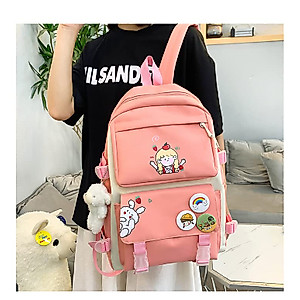 5Pcs Cute Backpack Set Kawaii School Bags Supplies Laptop Bookbag Aesthetic Ita Bag Back to School Stationary Accessories (Black)