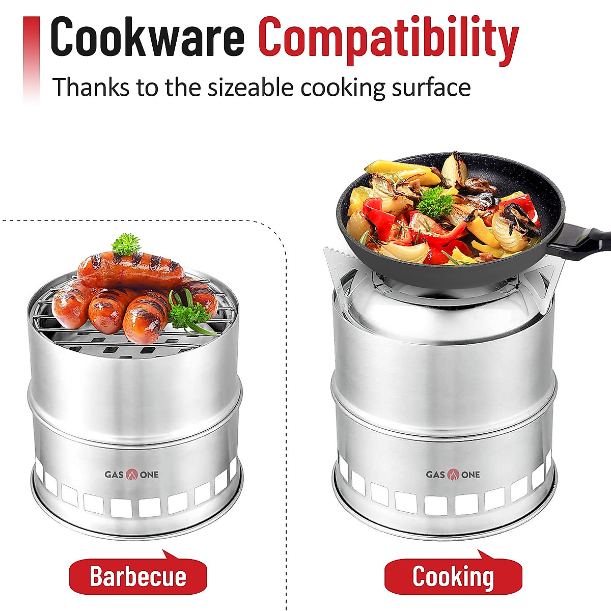 Gas One Camping Stove - Wood Stove Stainless Steel Portable Stove with Alcohol Tray Potable Wood Burning Stoves for Picnic BBQ Camp Hiking with Grill Grid