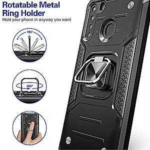 IDYStar Galaxy A21 Case with Screen Protector,Galaxy A21 Case,Shock Absorption Heavy Duty Drop Test Slim Cover with Car Mount Kickstand Lightweight Protective Phone Case for Samsung Galaxy A21, Black