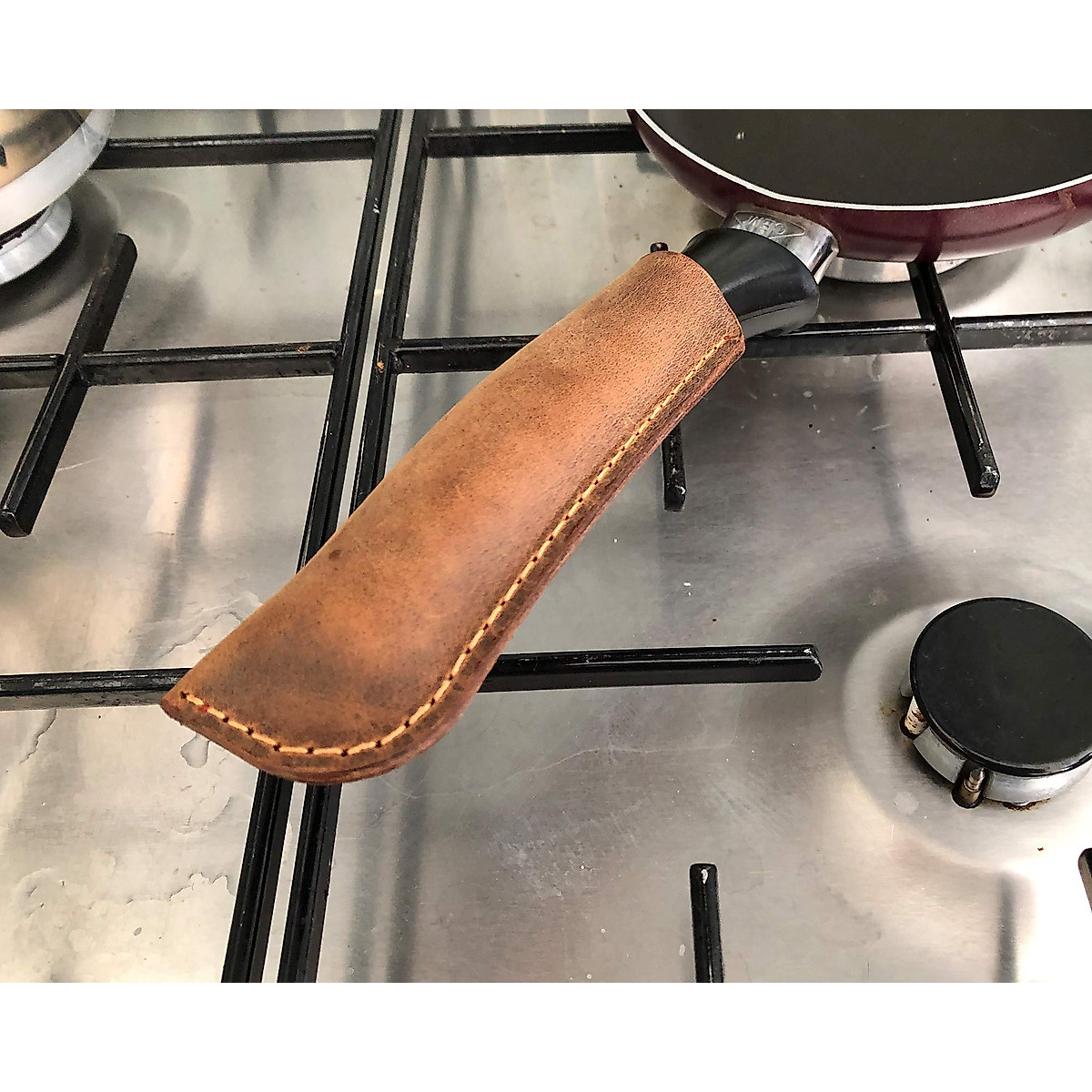 Personalized Leather Pot Handle Cover - Leather Hot Handle Holder - 100% Genuine Leather Potholder - Personalized Pot Holder - Leather Potholder - Cast Iron Handle Cover - Custom Skillet Handle Cover