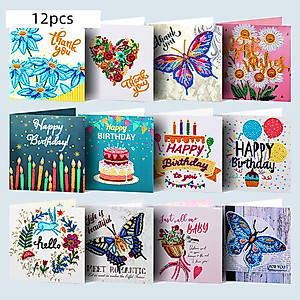 Gigicloud 12pcs 5D Rhinestone Painting Greeting Cards Kits, Handmade Festival Greeting Cards DIY Diamond Drawing Birthday Cards for Adults and Kids