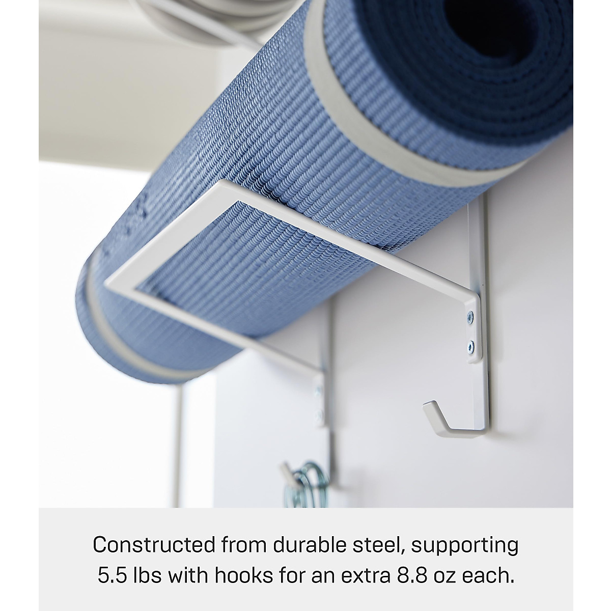 Yamazaki Home Tower Over-The-Door Yoga Mat Storage Hanger - 3-Tier Organizer for Foam Rollers, Backpacks, Hats, Bags - Extra Closet Space Saver - Steel