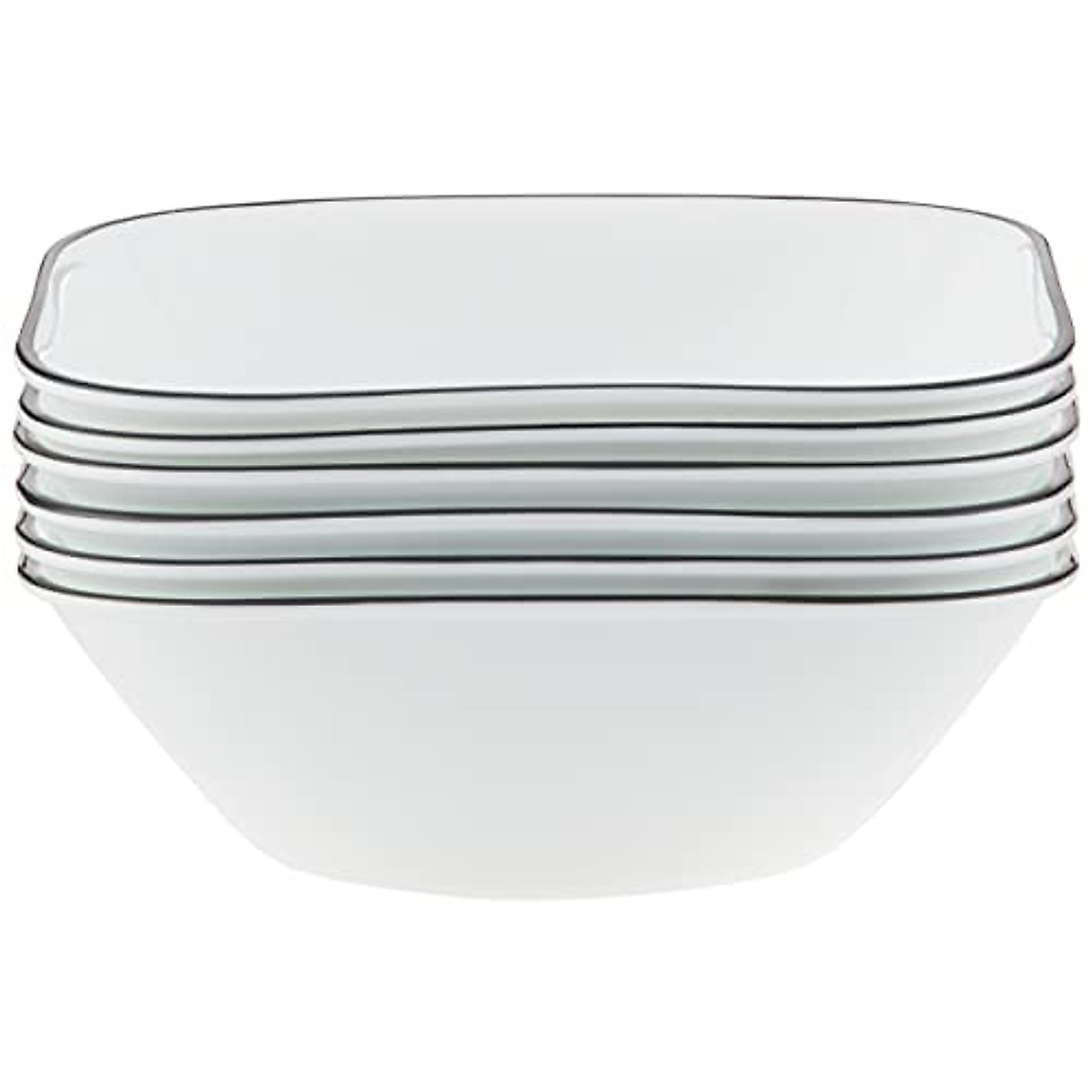 Corelle Vitrelle 6-Piece (22-Oz) Cereal Soup Bowls, Triple Layer Glass and Chip Resistant, Lightweight Square Dinnerware Bowl Set, Simple Lines
