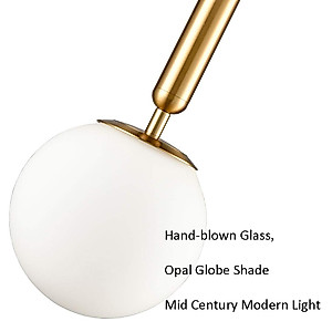 DIRYZON EUL Mid Century Modern Globe Pendant Light Opal Glass Hanging Light Fixture Gold Finish