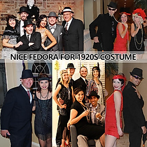 Men's Classic Short Brim Trilby Hat Gangster Fedora Wool Cap with Band (S/M) Black