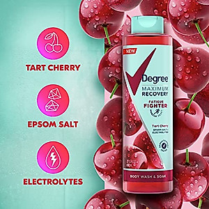 Degree Maximum Recovery Body Wash and Soak Post-Workout Recovery Skincare Routine Tart Cherry + Epsom Salt + Electrolytes Bath and Body Product 22 oz, Pack of 4