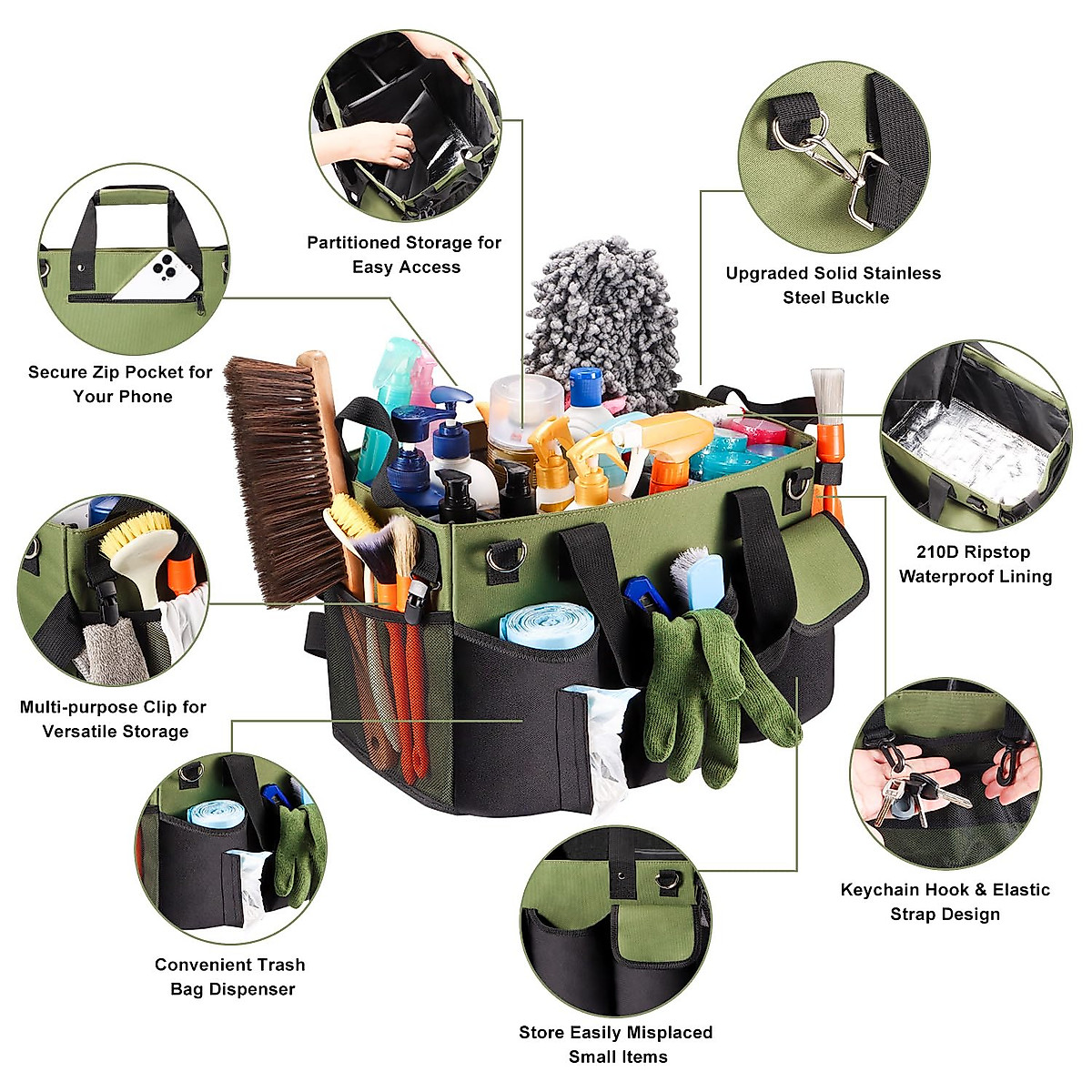 Viajero Wearable Cleaning Caddy Bag, Large Cleaning Supplies Organizer Housekeeping Supply Caddy Detailing Bag with Handle Shoulder Waist Straps for Tote Tools Products Housekeepers Car Home House