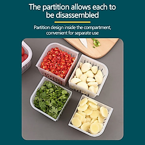 WOHSAO Storage Containers Square Handle Food Storage Organizer Boxes with Lids for Refrigerator, Food Storage Box, Food Storage Containers with Lids, Four-Grid Containers for Ginger Slice