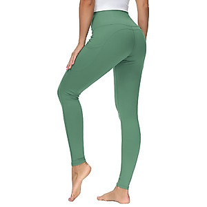 THE GYM PEOPLE Thick High Waist Yoga Pants with Pockets, Tummy Control Workout Running Yoga Leggings for Women (Small, Light Green)