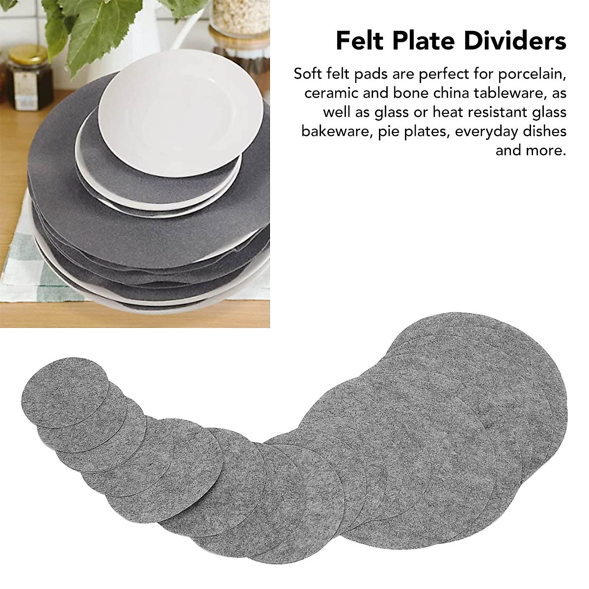 24Pcs Soft Felt Plate Dividers, 3 Sizes Round China Dish Storage Protectors Pads Dish Separators Protectors for Protecting and Stacking Your Cookware