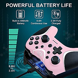 BRHE Wireless Switch Controllers Pink,Nintendo Switch Controller for Nintendo Switch/Lite/OLED/Windows PC with Programmable/Vibration/Turbo Funtion,Switch Pro Controller Gamepad with 2 Thumb Caps