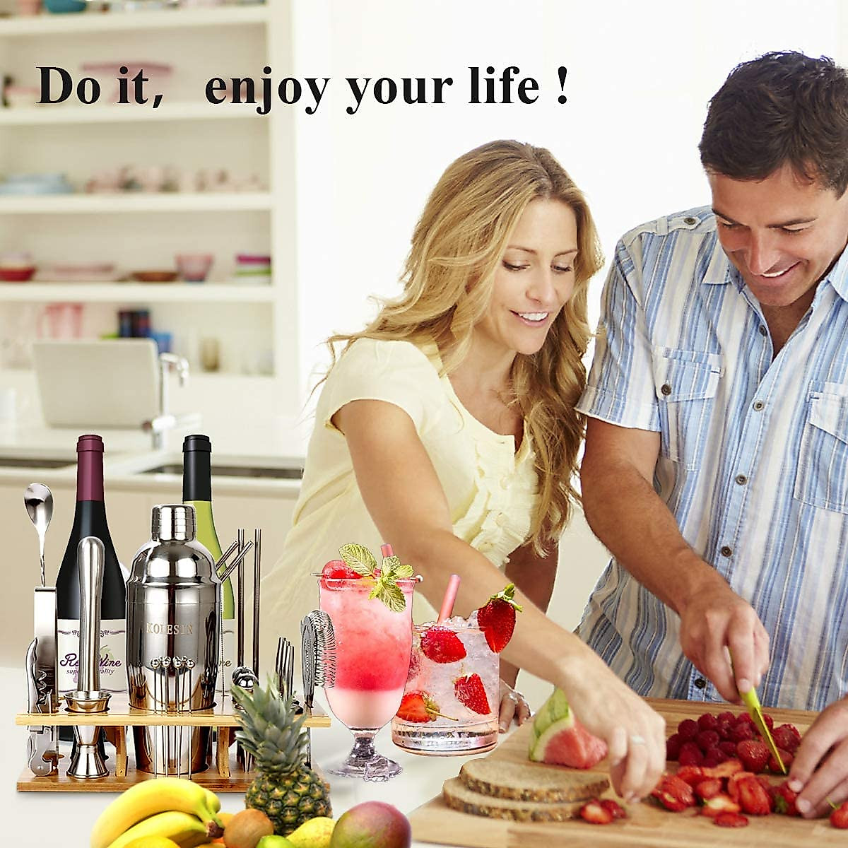 Bartender Kit, 26-Piece Stainless Steel Bartender Kit with Stylish Bamboo Stand Home Cocktail Shaker Set Bar Set with Bar Mixer Best Bar Kit for Beginners