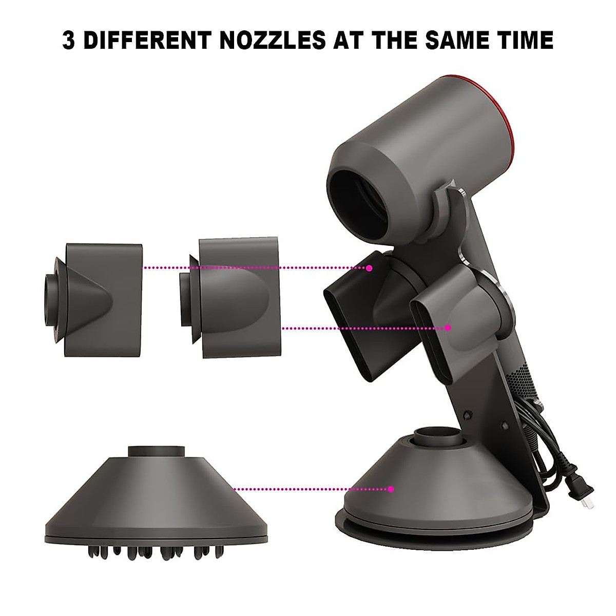 LESAMG Hair Dryer Stand Holder for Dyson Supersonic Hair Dryer,Magnetic Nozzles Storage Organizer Attachments