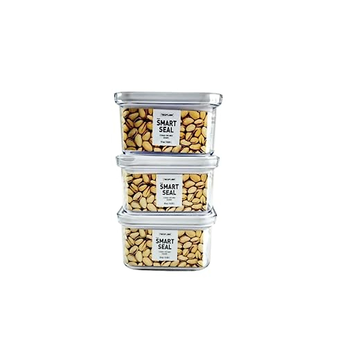 Neoflam Airtight Smart Seal Food Storage Container (Set of 3) | Crystal Clear Body | Modular, Stackable, Nestable Design (0.6L. Square)