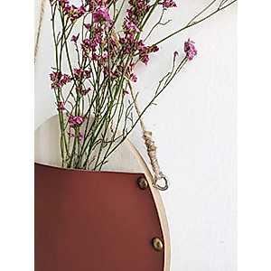 RISEON Handmade Boho Leather Wall Pocket Wall Hanging Decorative Storage Organizer,Natural Rustic Wall Plant Holder Pouch,Small Wall Displsy Bin Organizer