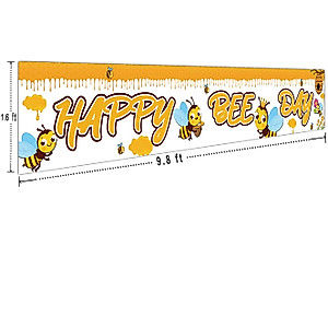 Large Happy Bee Day Banner | Bumble Bee Birthday Party Decoration | Happy Bee Day Party Supplies | Bumblebee Baby Shower Decoration - 9.8 x 1.6FT
