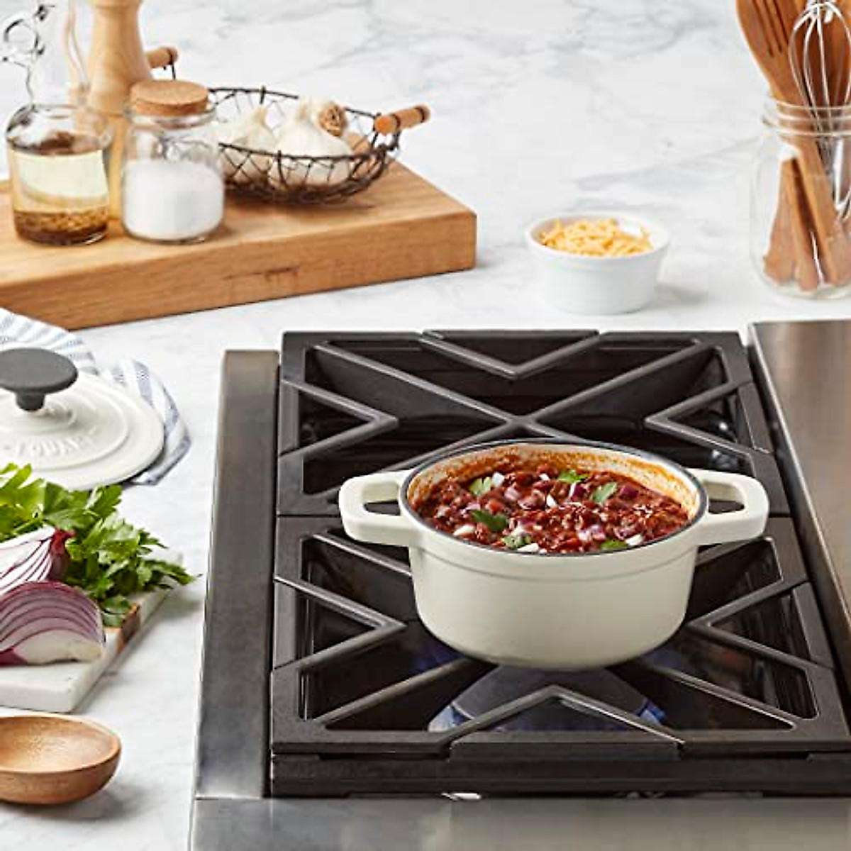 Smith & Clark 1-Quart Enameled Cast Iron Dutch Oven Pot with Lid, Ivory White