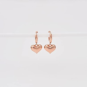 Dainty Puffy Heart Huggie Hoop Earrings • Gold Silver Rose Hoops • 3D Heart • Love Heart Dangle Earrings • Gift for Her • Minimalist 274