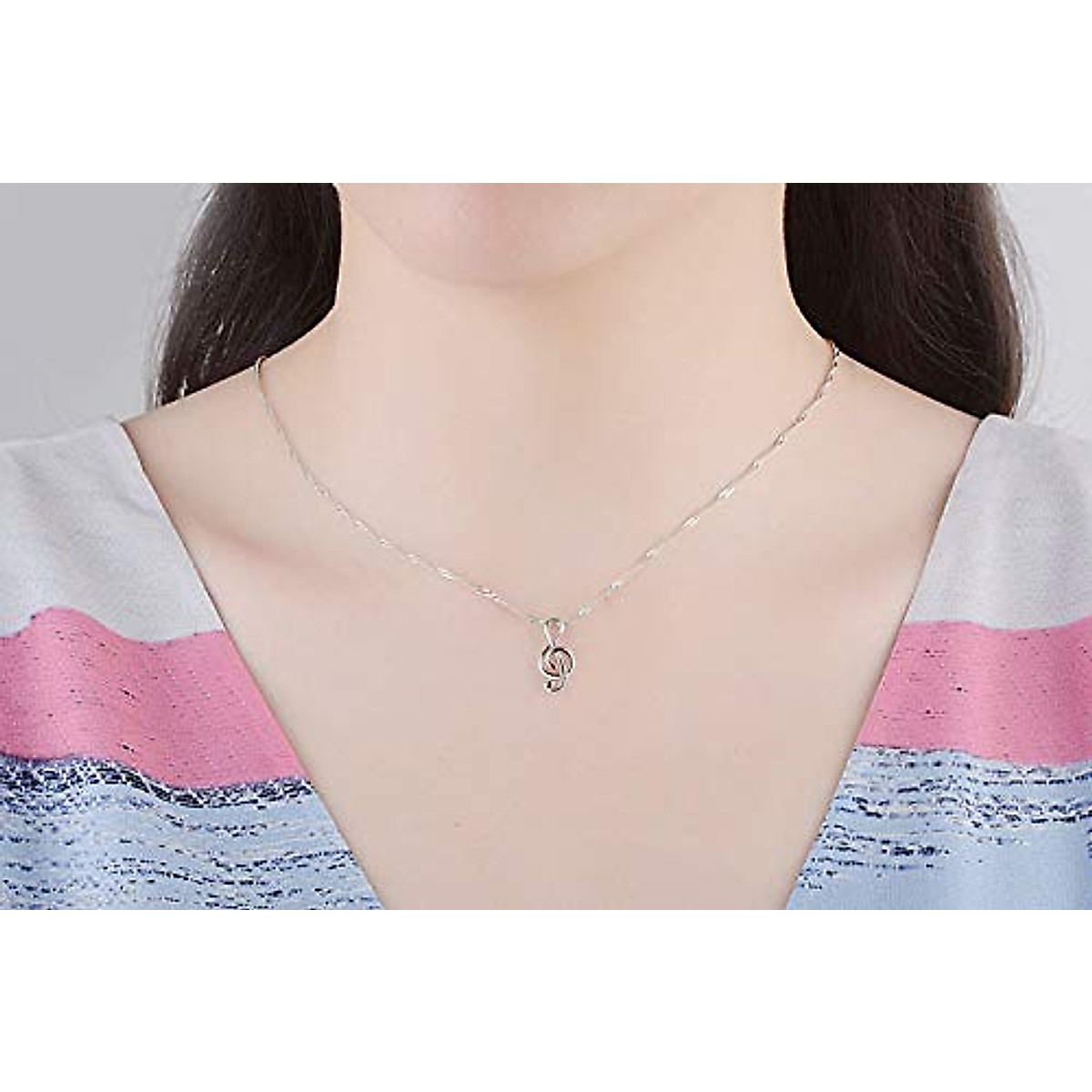 JOYID Delicate Music Note Pendant Necklace Simple Lovely Clavicle Necklace for Women Music Lover Musican Gifts with Meaning Card(Silver)