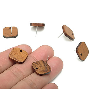 DoreenBeads 30Pcs Natural Wooden Stud Earrings Posts with Loop for Jewelry Making- Square Wood Earring Posts with Ear Backs for Women DIY Earring Making Personalized Jewelry Findings