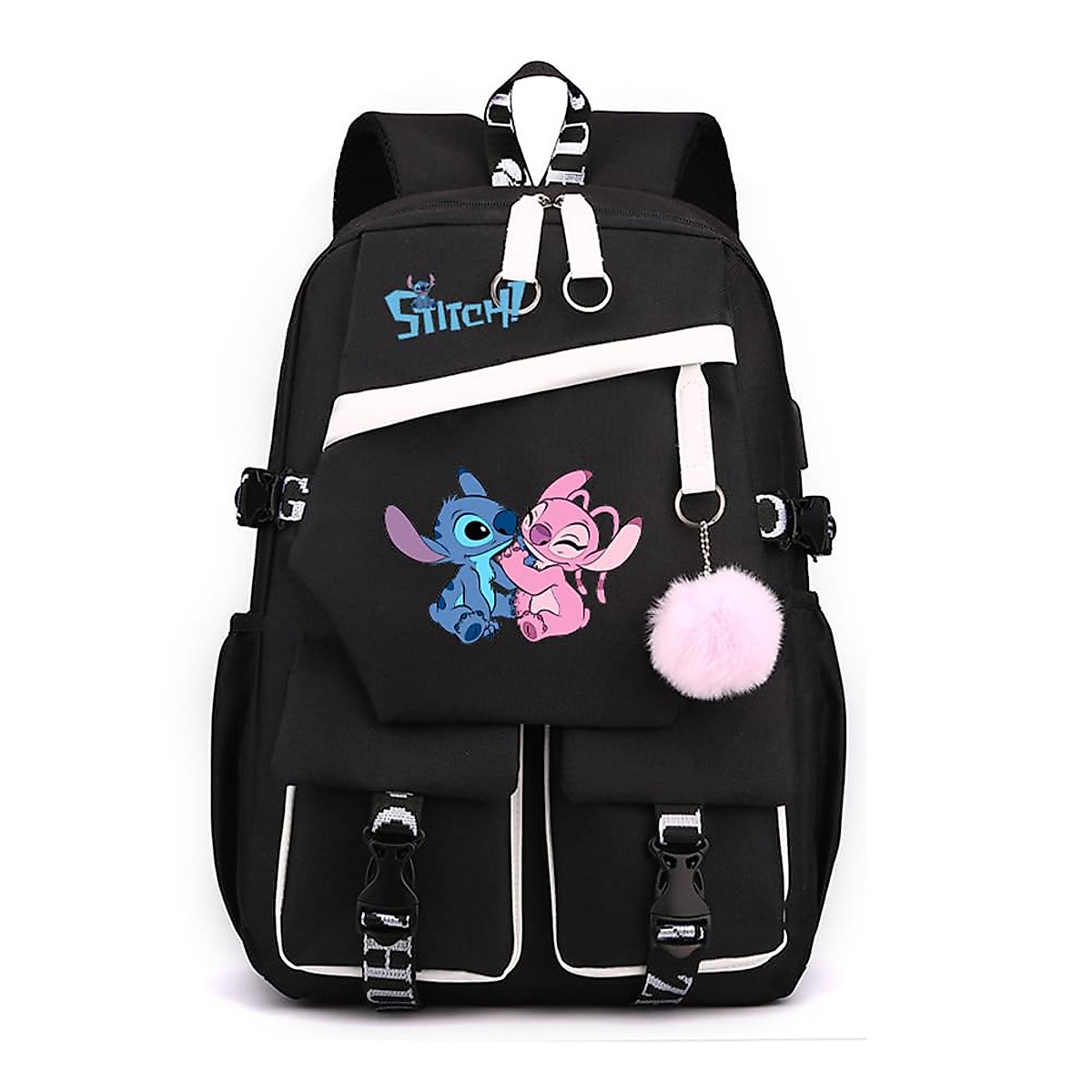 WZCSLM 15.6 Inch Stylish Computer Backpack Teens Bag College School Casual Daypack With USB Port Business (black and white)