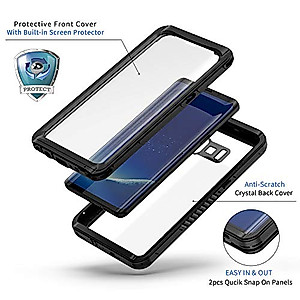 Lanhiem Samsung Galaxy S8+ Plus Case, IP68 Waterproof Dustproof Shockproof Case with Built-in Screen Protector, Full Body Sealed Underwater Protective Clear Cover for Samsung S8 Plus (Black)