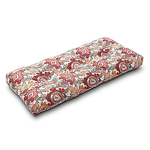 Magpie Fabrics Patio Bench Cushion 45"x18", Indoor/Outdoor Non-Slip Water Resistant Long Seat Pads, Tufted Loveseat Cushion for Swing, Settee, Window, Garden, Wicker, Front Porch (Botanical Red)