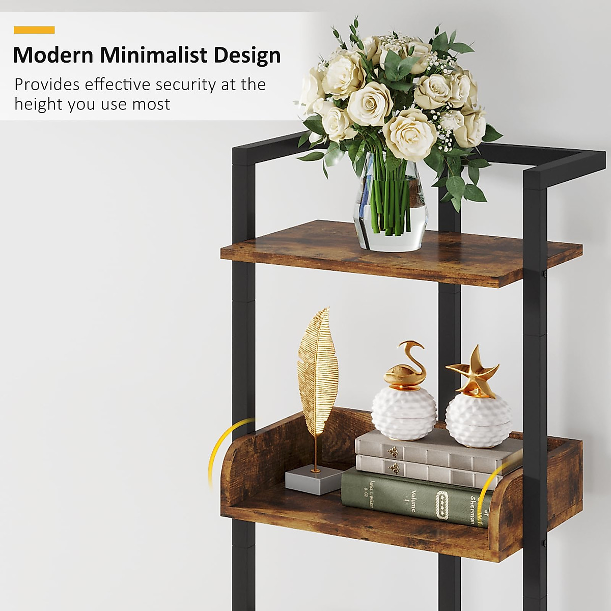 Hosfais Book Shelf Narrow Bookshelf: 5 Tier Wood Bookcase with Metal Edge Protection Industrial Modern Bookshelf Book Storage Organizer for Living Room Bedroom Home Office (Rustic Brown)