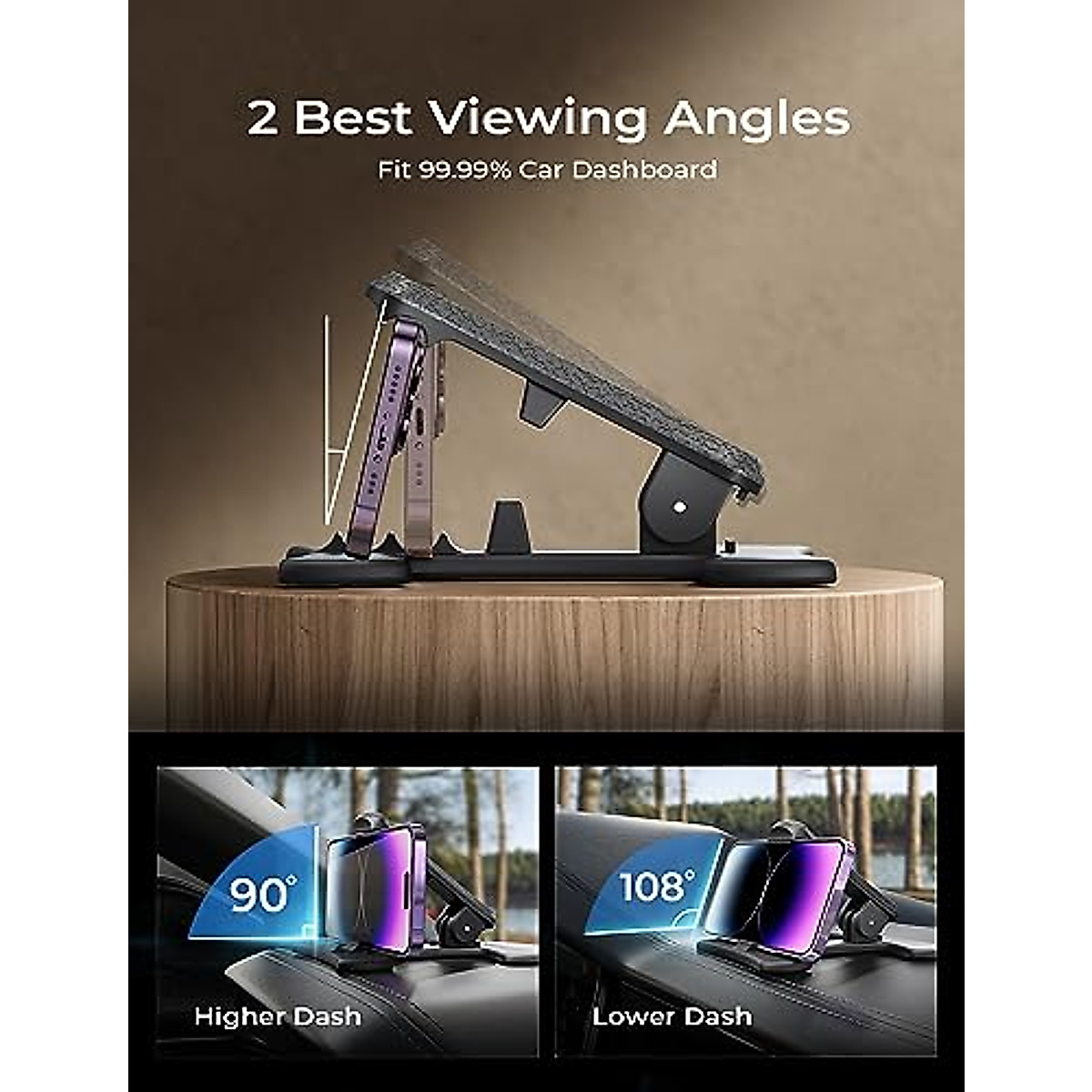 LISEN Dashboard Phone Holder for Car, Dashboard Mount [ Never Slip& Fall] Universal Car Phone Holders for iPhone Dash Accessories Compatible with iPhone 15 Pro Max Plus 14 13 12 Mini Samsung All