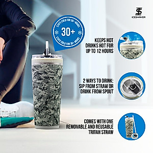 Ice Shaker Insulated Stainless Steel Tumbler | 20 oz, US Army Camo | 30+ Hours Cold & 12+ Hours Hot | Removable Straw and Drink Spout | Odor-Free Tumbler Cup Water, Coffee, Tea, Smoothies, Cocktails