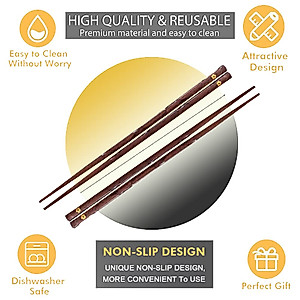 Sang Seiyoga 10 Pairs Solid Wood Chopsticks Reusable Dishwasher Safe，Cute cherry blossoms Engraved Non-slip Japanese Chopstick，9 Inch/23cm Gift Set