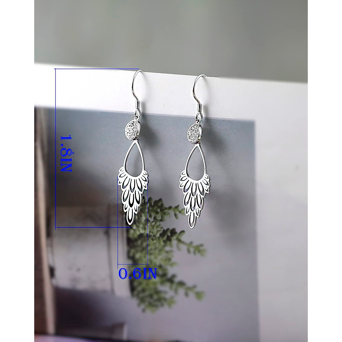 White gold plated 925 Sterling Silver Bohemia Chandelier Filigree Dangle &Drop Earrings for women 1.9Inches long