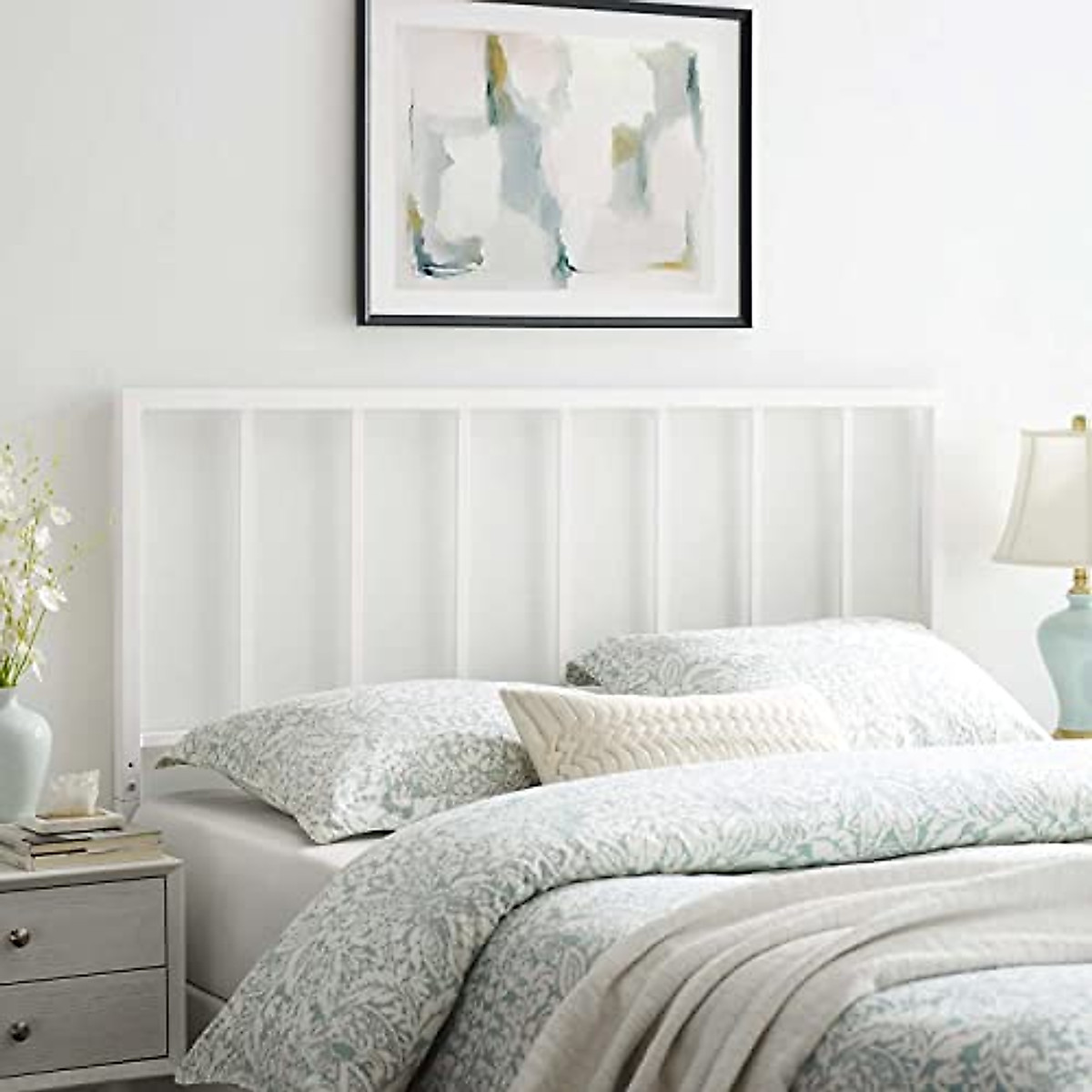 Modway Tatum Modern Farmhouse Metal Queen Headboard in White
