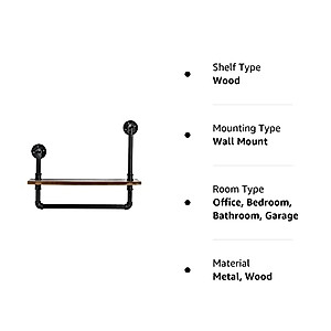 Self Control Industrial Retro Wall Mounted Pipe Shelving Brackets,Rustic Metal DIY Floating Shelves,Wall Shelf Unit Bookshelf,Hanging Iron Wall Decor for Kitchen,Office,Living Room,Bedroom (1-U-Tier)