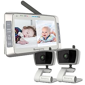 Low EMF 5" HD Auto Noise Reduce Baby Monitor with 2 Cameras.No WiFi Long Range, Split Screen, 2-Way Talk, Lullaby, Auto Night Vision Moonybaby Trust50