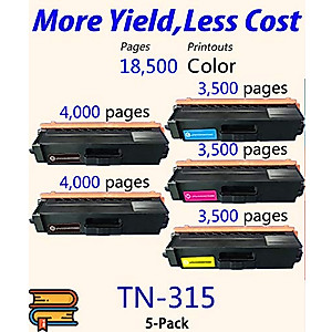 5-Pack ColorPrint Compatible Toner Cartridge Replacement for Brother TN315 TN-315 TN315BK TN315C TN315M TN315Y HL-l8350CDW HL-4150CDN HL-L8250CDN HL-4570CDW MFC L8650CDW 9460CDN Printer (2BK,1C,1M,1Y)