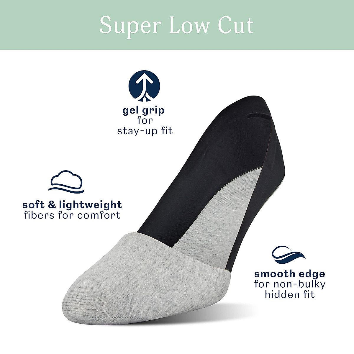 Peds Women's Smooth Edge No Show Socks, Multipairs, Heather Gray/Black (6-Pairs), Shoe Size: 5-10