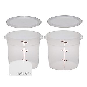 Cambro 6-Quart Round Food Storage Container with Lid - BPA-Free,2 pack with Scraper Bundle, Restaurant Containers with Lids for Bread Proofing, Clear Plastic Storage Bins with Lids