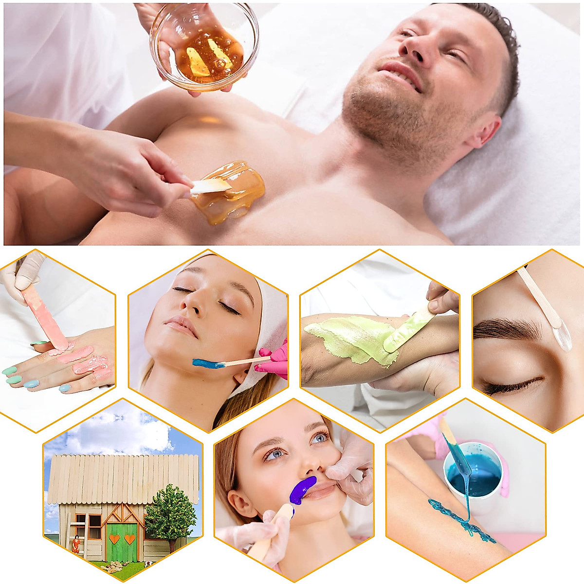 450PCS Wooden Wax Sticks, JANYUN Assorted Style Waxing Wooden Applicator Wax Spatulas Kit for Eyebrow Face for Hair Removal Body Legs Facial,Wood Craft Sticks Small Medium Large Size