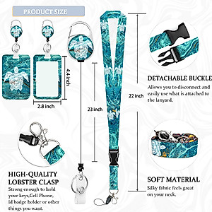 BAIJEN Sea Turtle Lanyards for ID Badges, Cute Badge Reel Retractable Badge Holder with Lanyard for Teacher, Women, Kids